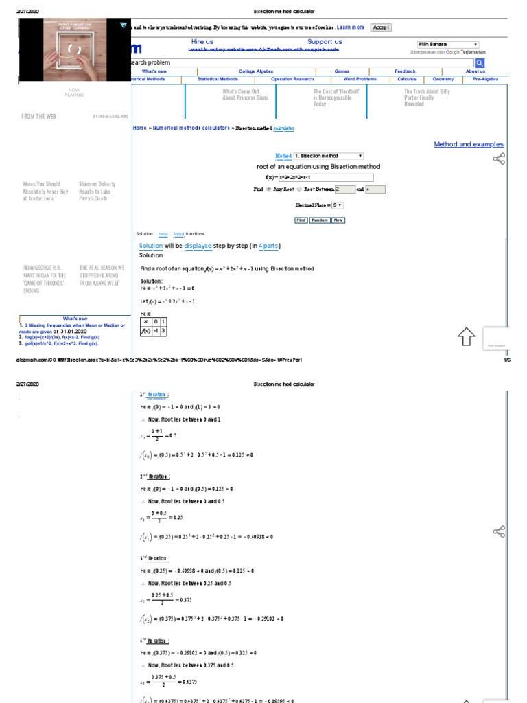 Bisection Method Calculator | PDF | Numerical Analysis | Analysis