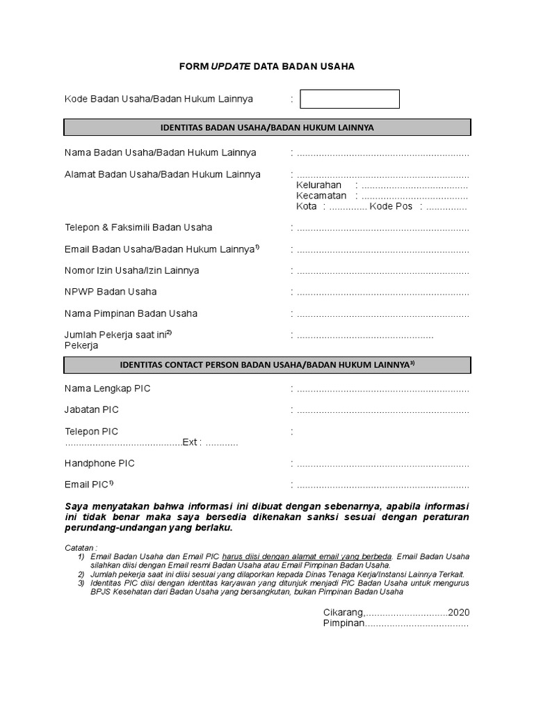 Form Update Identitas BU 2020 | PDF