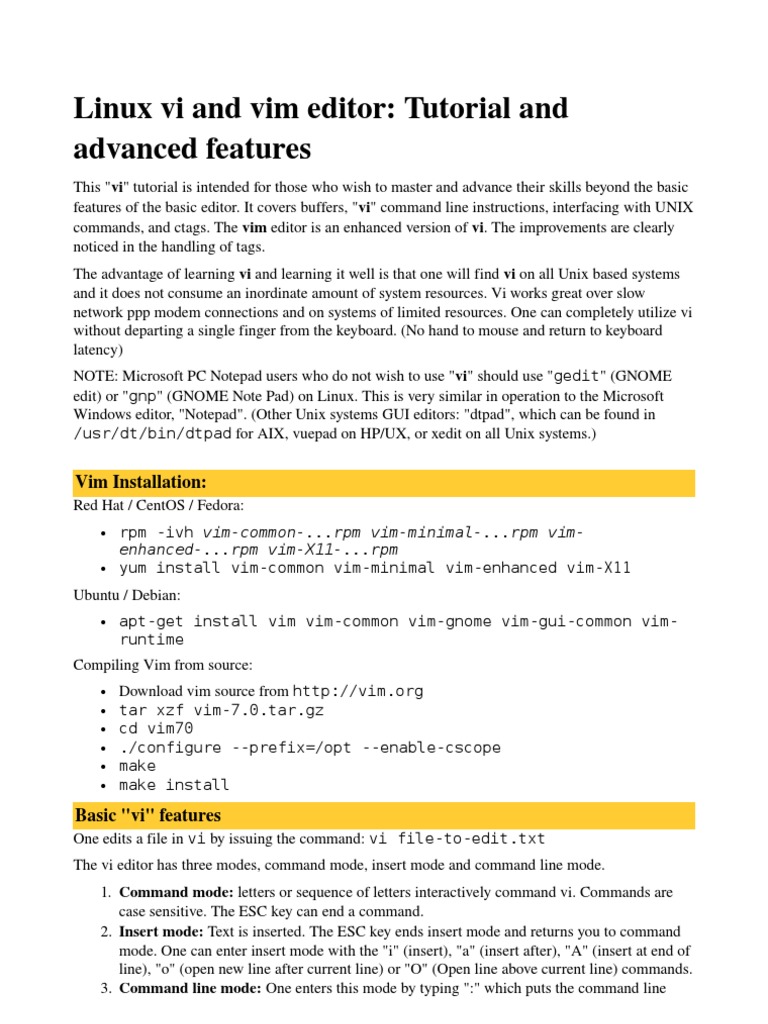 Linux VI and Vim Editor: Tutorial and Advanced Features | PDF | Command ... Linux VI and Vim Editor: Tutorial and Advanced Features | PDF | Command ...