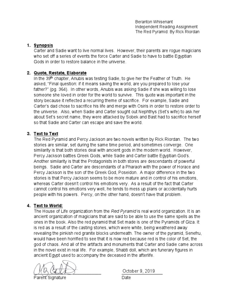 Independent Reading Assignment - Red Pyramid | PDF | Ancient Egyptian ...