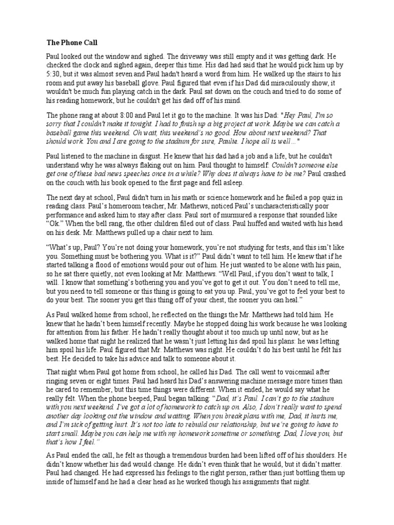 The Phone Call Story Structure Worksheet PDF | PDF | Self-Improvement ...