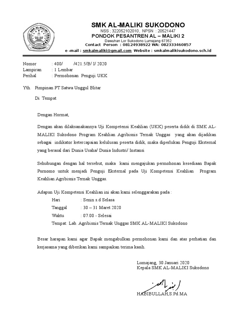 SURAT KELUAR PERMOHONAN PENGUJI EKSTERNAL UKK ATU. Selesai | PDF