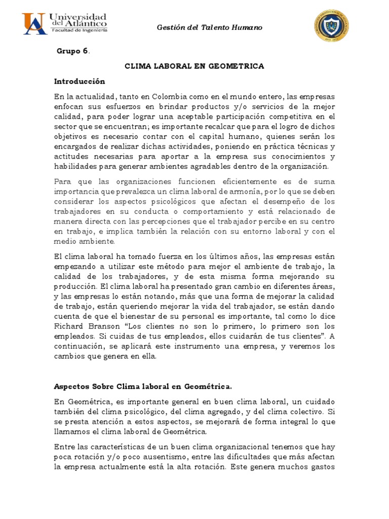 Clima Laboral en Geométrica: Mejora y Retos | PDF | Gestión de recursos ...