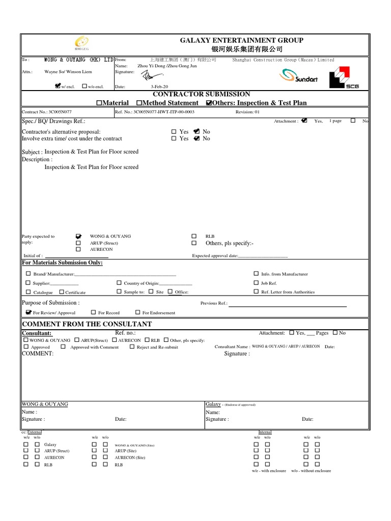 Inspection & Test Plan For Floor Screed | PDF | Business
