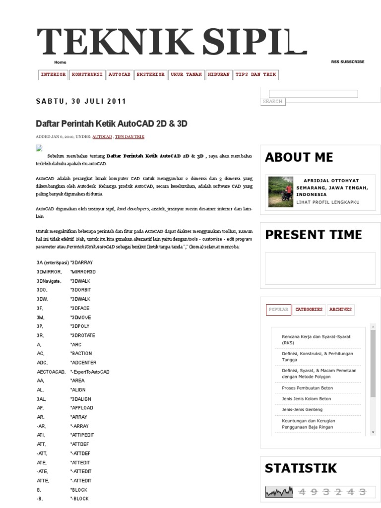 Daftar Perintah Ketik AutoCAD 2D & 3D - Teknik Sipil Indonesia | PDF