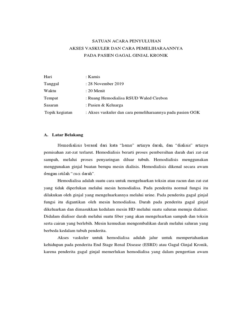 Pemeliharaan Akses Vaskuler Hemodialisis | PDF | Ilmu Sosial ...