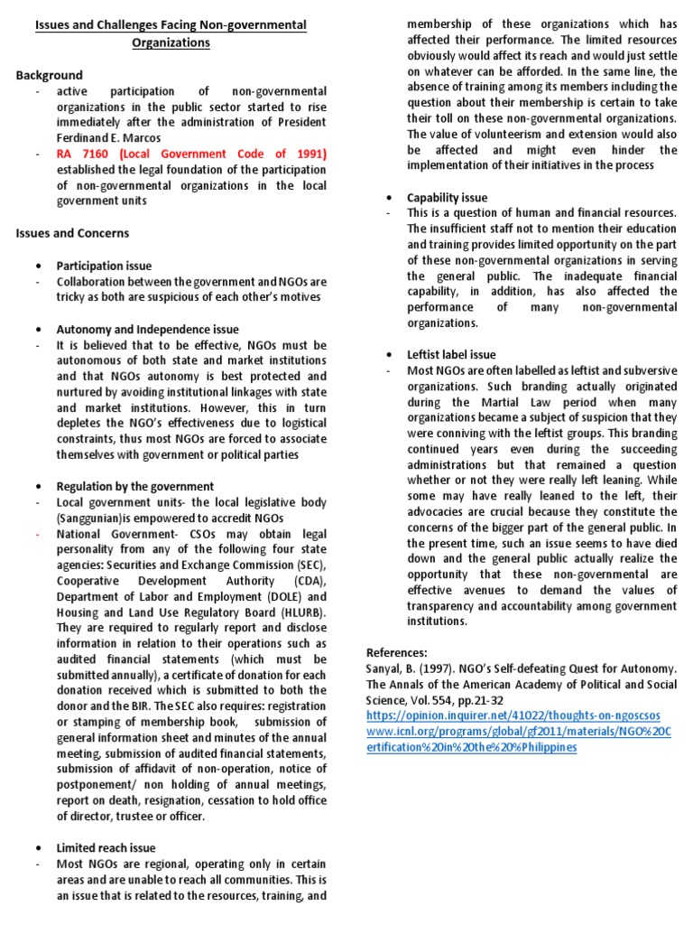 Issues and Challenges Facing NGO | Download Free PDF | Non Governmental ...