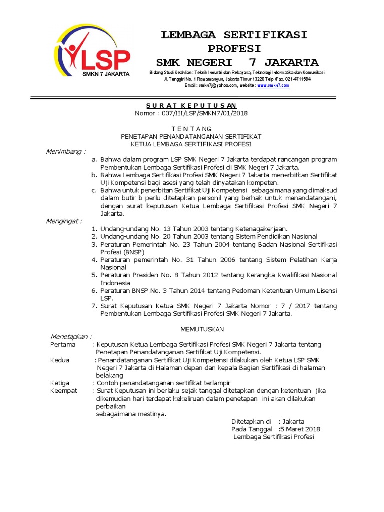 SK Penandatanganan Sertifikat | PDF