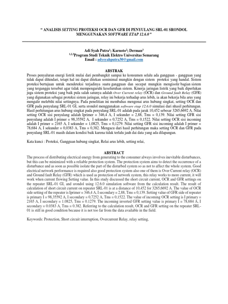 Analisis Setting Proteksi Over Current Relay (OCR) dan Ground Fault ...