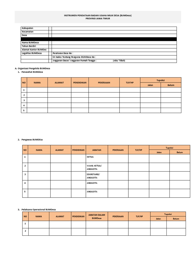 Form Isian Bumdes EDIT 15082019 | PDF