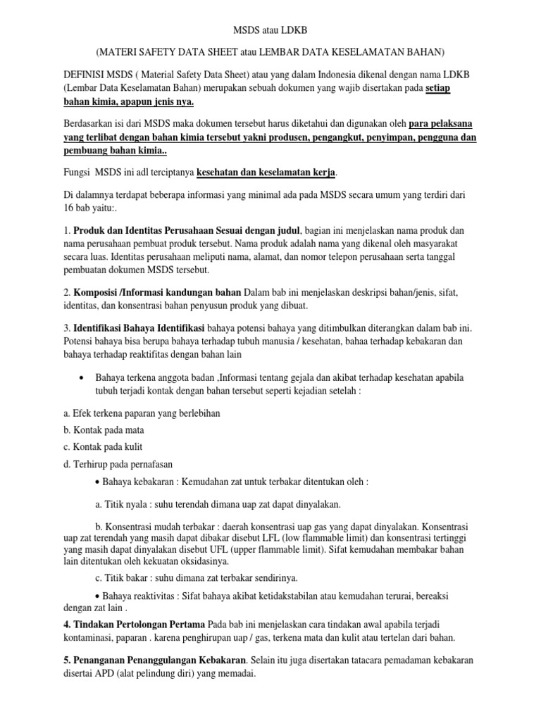 MSDS Atau LDKB | PDF