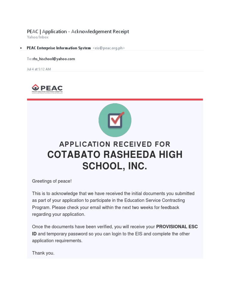 PEAC Acknowledgment Receipt July 4, 2019 | PDF