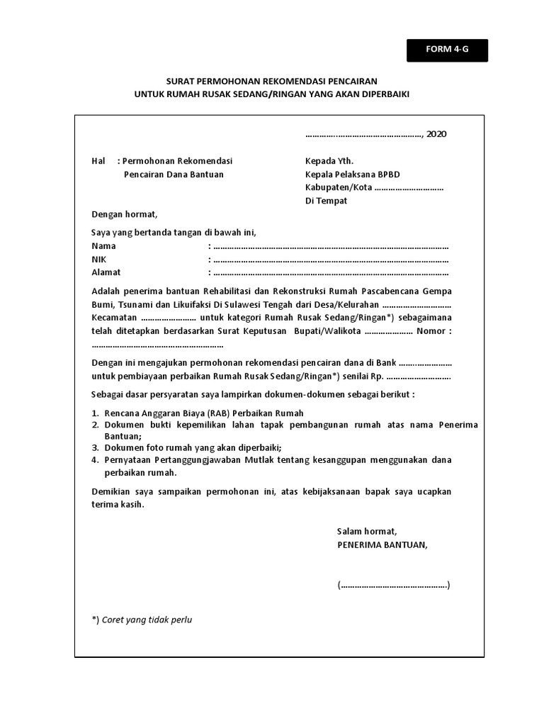 Form 4G - Permohonan Rekomendasi Pencairan RRS Dan RRR Akan Diperbaiki PDF | PDF
