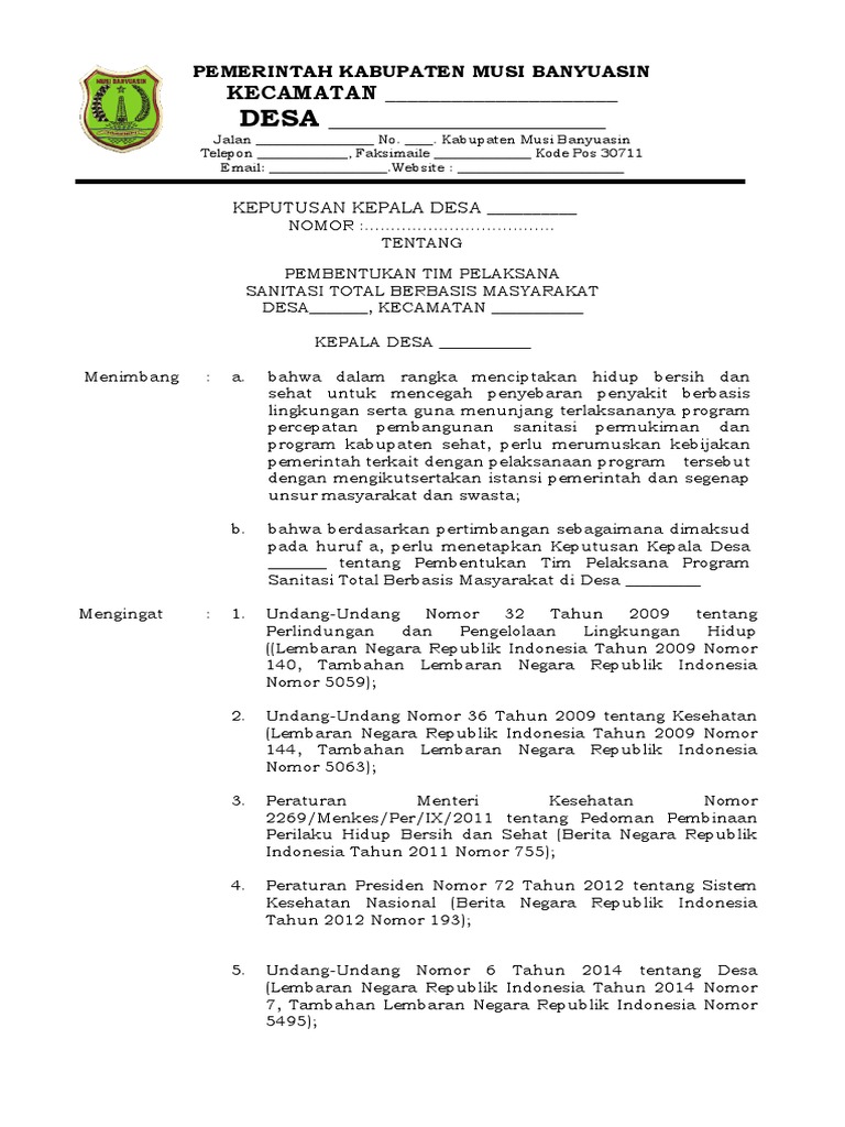 Contoh SK Tim STBM Desa | PDF