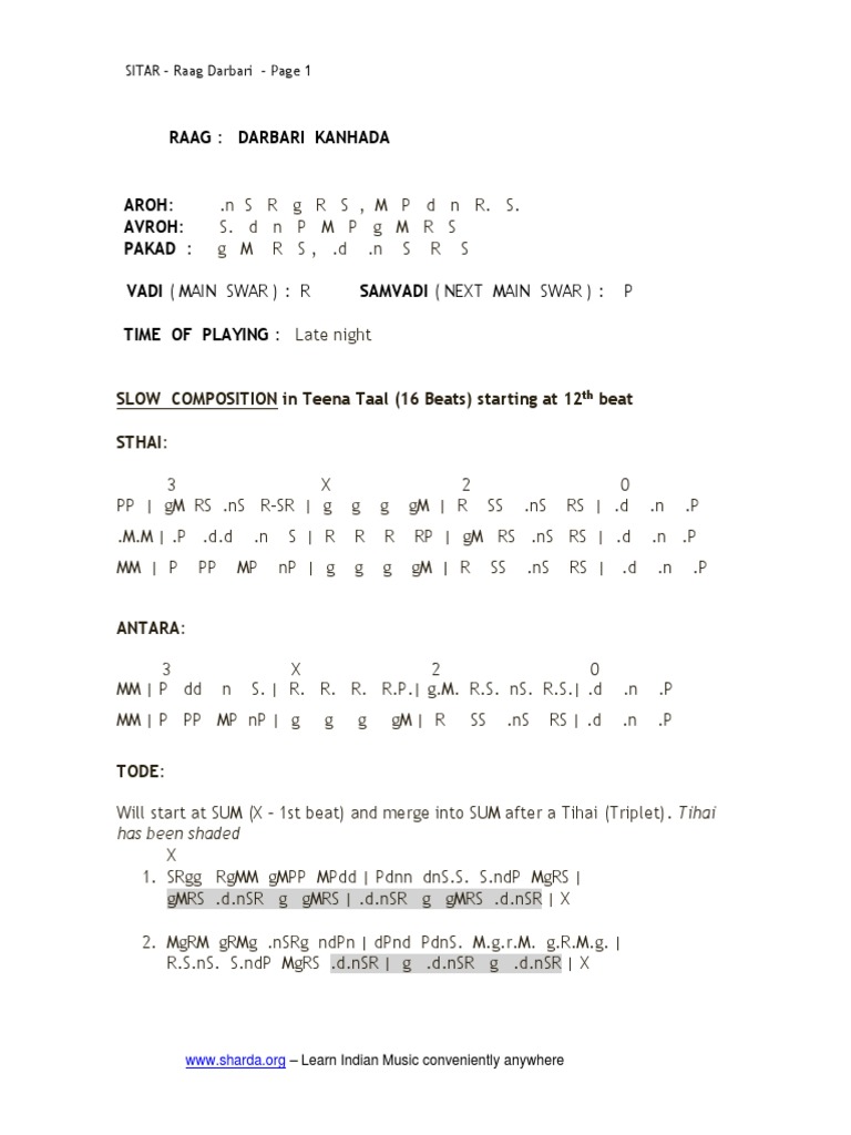 Sitar-Darbari Raga | PDF | Classical And Art Music Traditions | Media ...