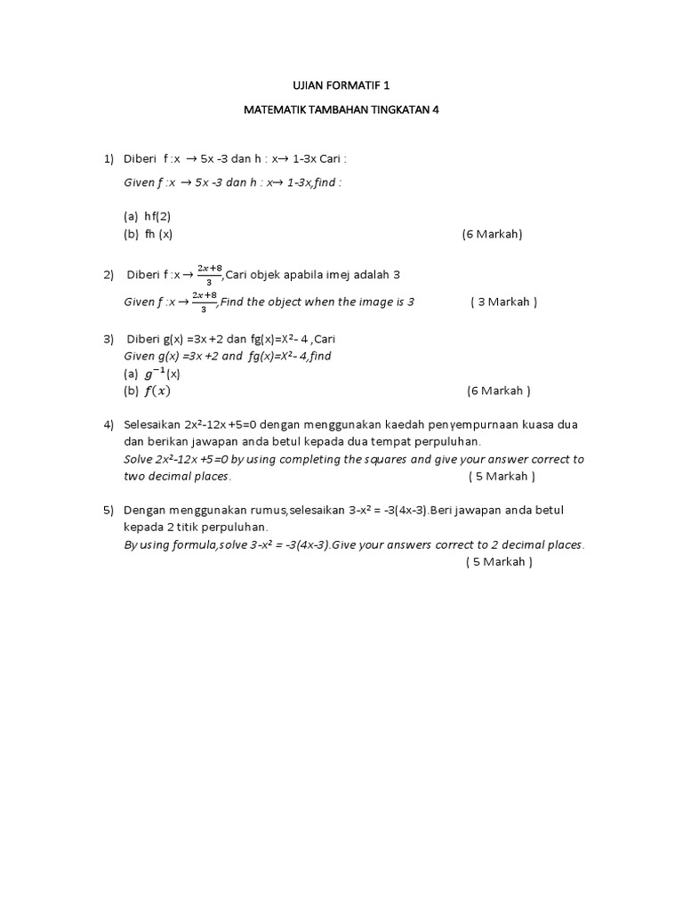UJIAN FORMATIF 1 Soalan | PDF