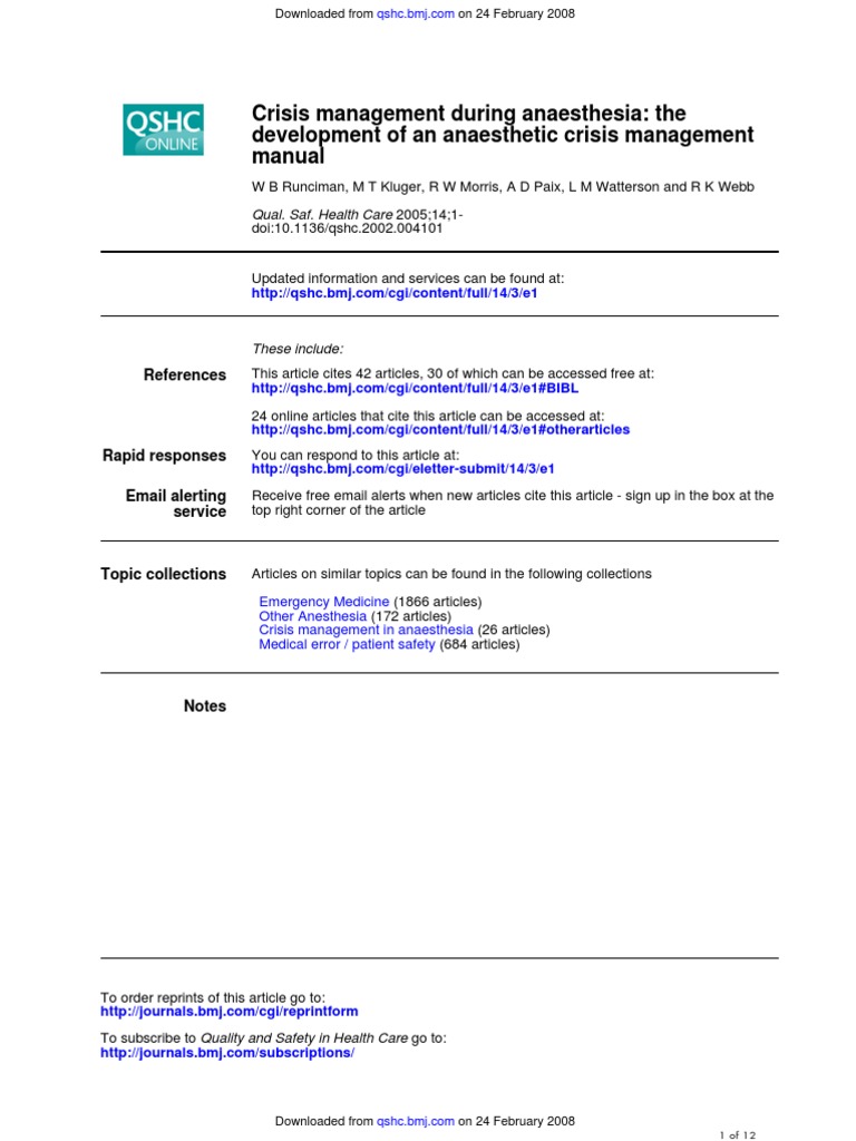 Development of An Anaesthetic Crisis Management Crisis Management ...