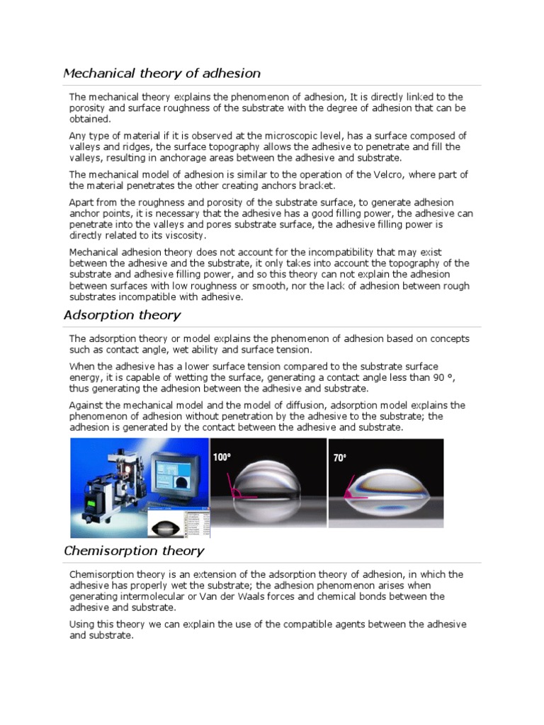 Theories of Adhesion Explained | PDF | Adhesion | Wetting