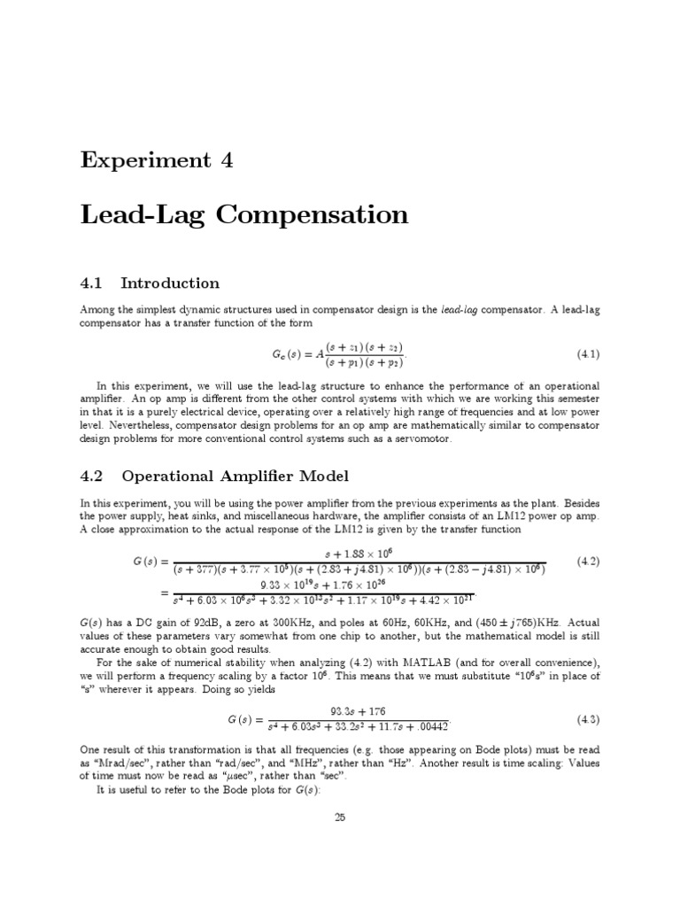 Lead-Lag Compensation of an Operational Amplifier: Enhancing Performance Through Loop Shaping ...