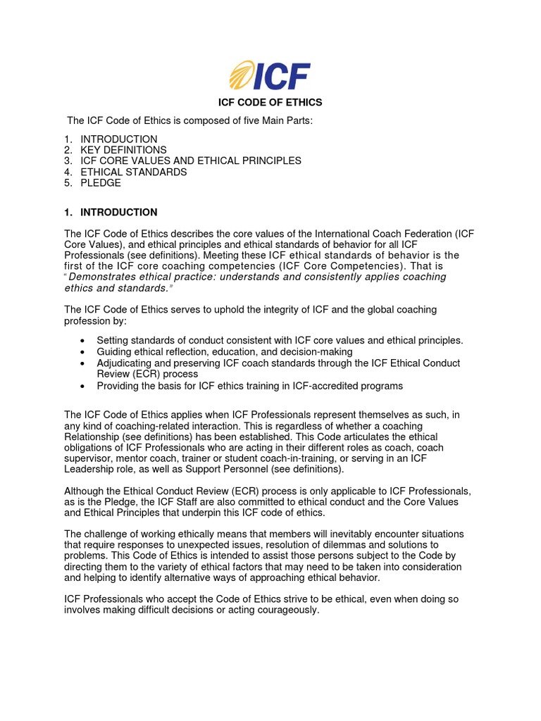 ICF Code of Ethics - Final - Nov12 | PDF | Conflict Of Interest ...