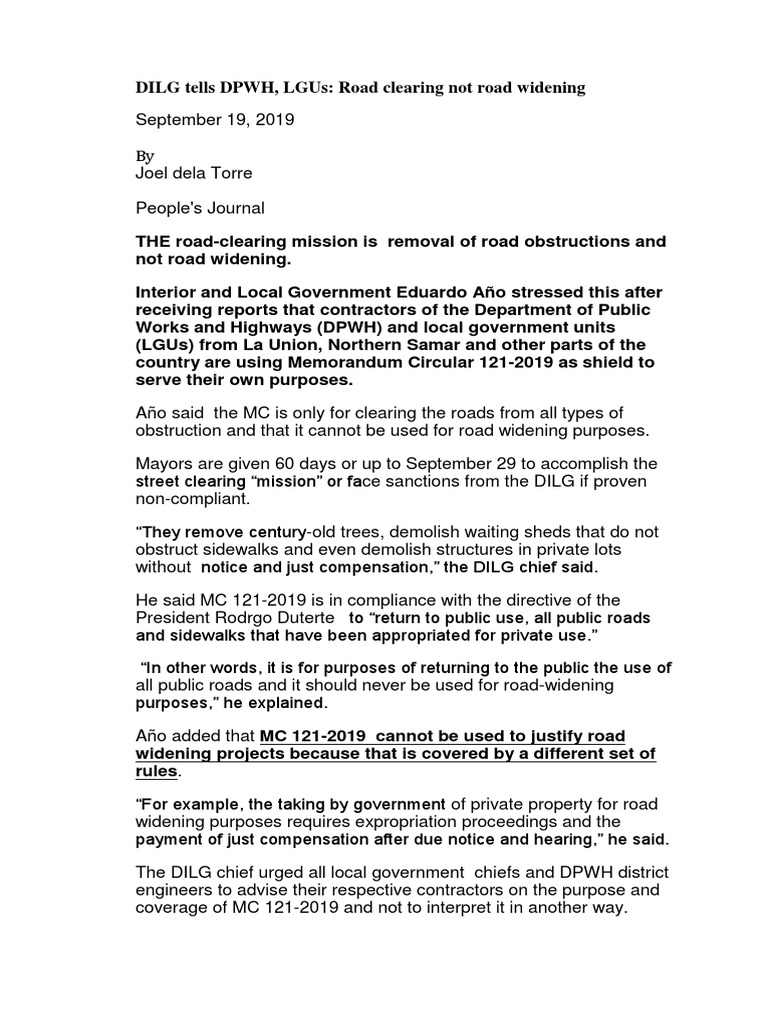 Road Clearing Vs Road Widening | PDF | Government | Justice