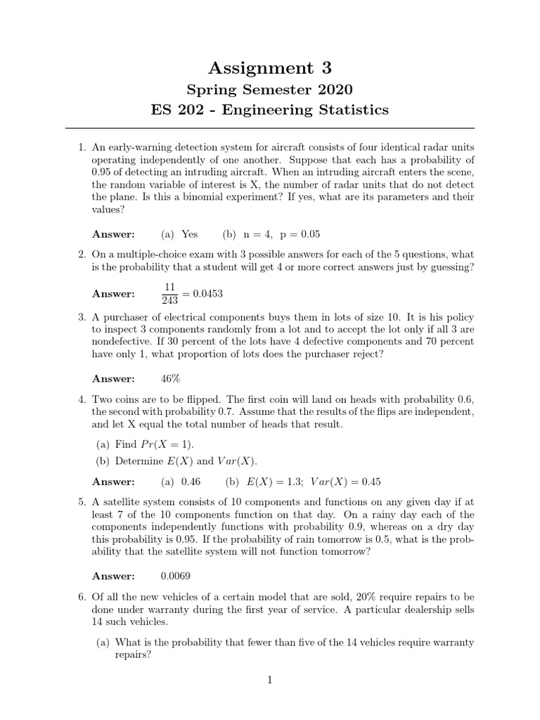 Engineering Statistics Problems | PDF | Variance | Probability Theory