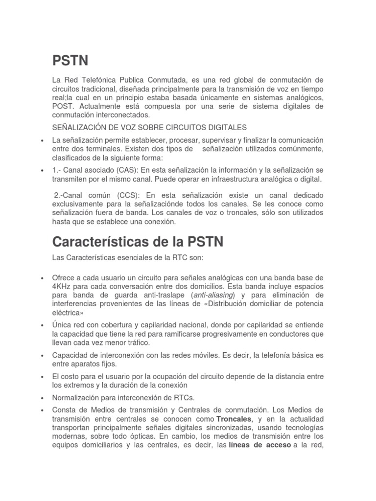 La Red Telefónica Pública Conmutada (PSTN): Características ...