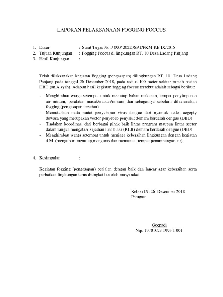 Laporan Pelaksanaan Fogging Foccus | PDF