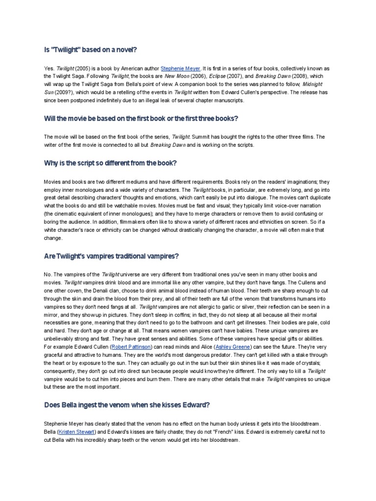 Is "Twilight" Based On A Novel?: Stephenie Meyer | PDF | Twilight ...