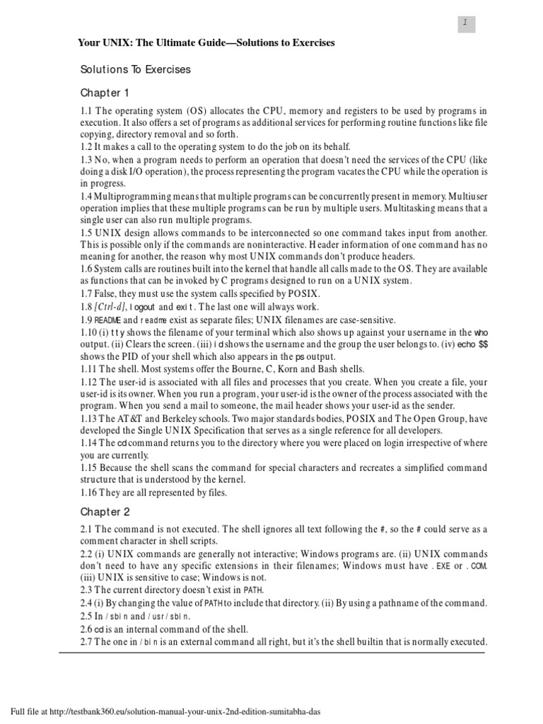 Solution Manual Your Unix 2nd Edition Sumitabha Das Pdf Operating System Computer File 