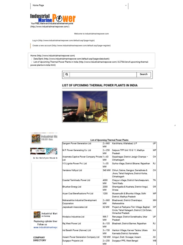 Upcoming Thermal Power Plants in India | PDF | Economy Of India ...