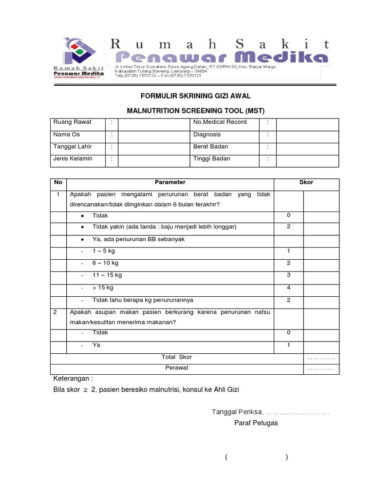 Form Skrining Gizi | PDF