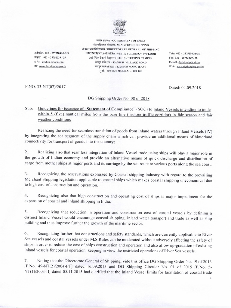 DG Shipping Guidelines for Inland Vessels | PDF | Ships | Shipping