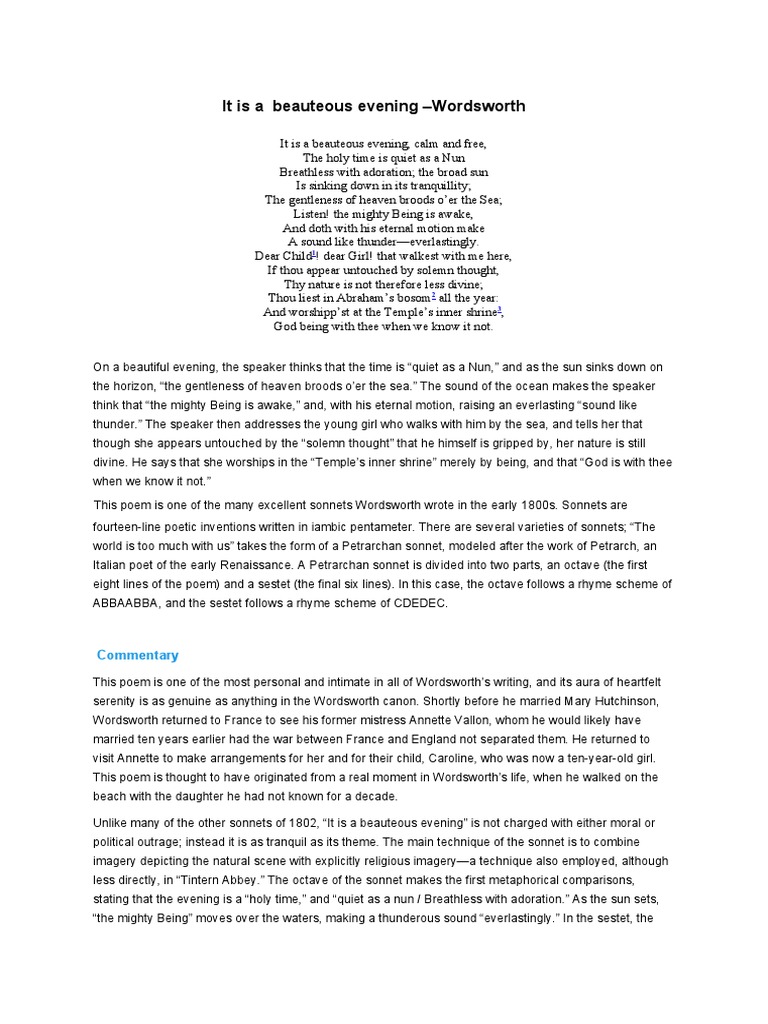Wordsworth's "It Is a Beauteous Evening" | PDF | Stanzaic Form ...