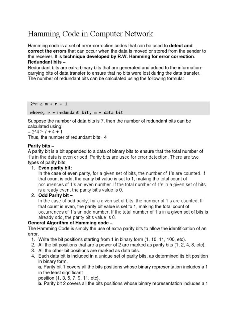 Hamming Code in Computer Network | PDF | Error Detection And Correction | Bit