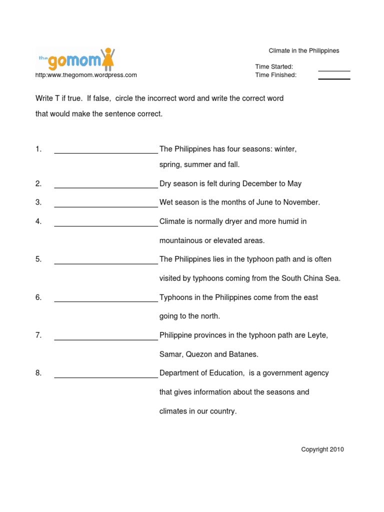 Climate in The Philippines 2 Worksheets | PDF | Tropical Cyclones | Weather