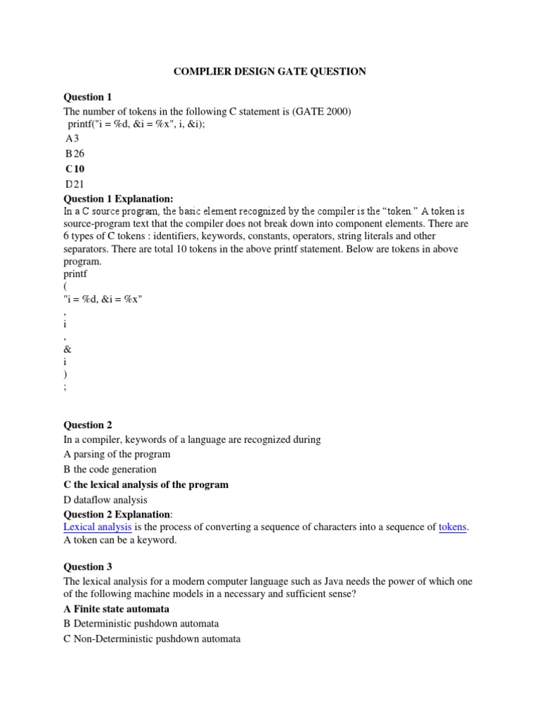 Compiler Design Gate Question: A Collection of Multiple Choice Questions Related to Compiler ...