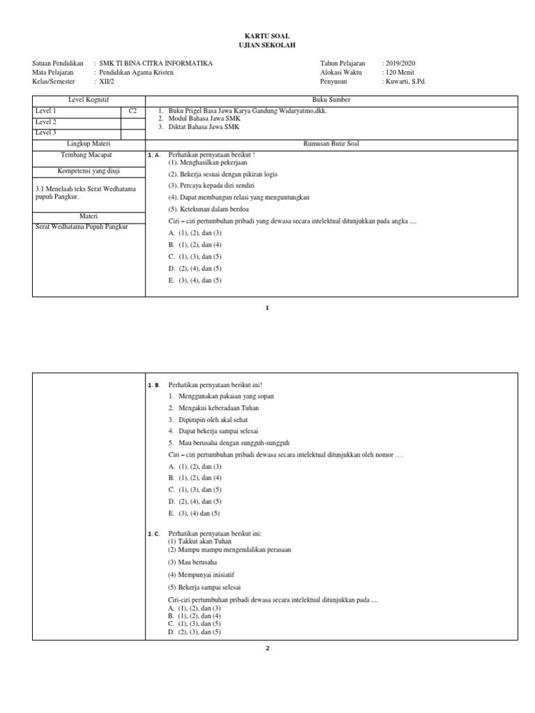 Contoh Format Kartu Soal | PDF