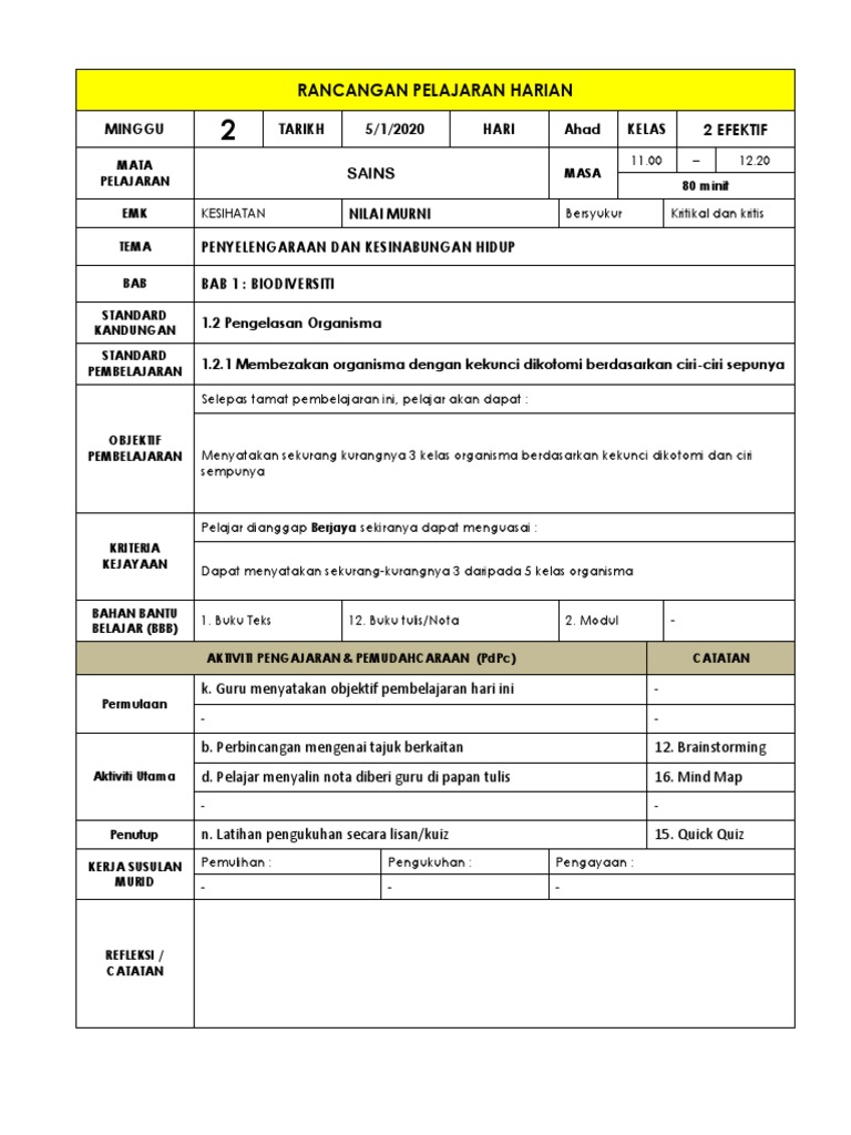 RPH 2020 Sains F2 | PDF