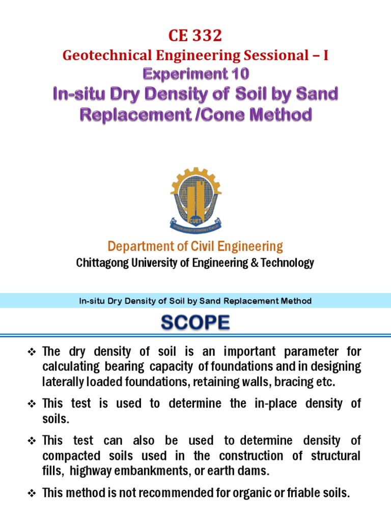 Determining In-Situ Dry Density of Soils Using the Sand Replacement ...