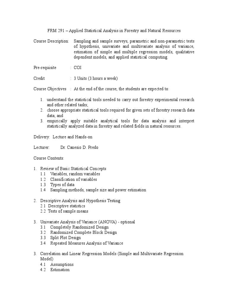 FRM291-Applied Statistical Analysis-Jan-May2018 | PDF | Regression Analysis | Analysis Of Variance