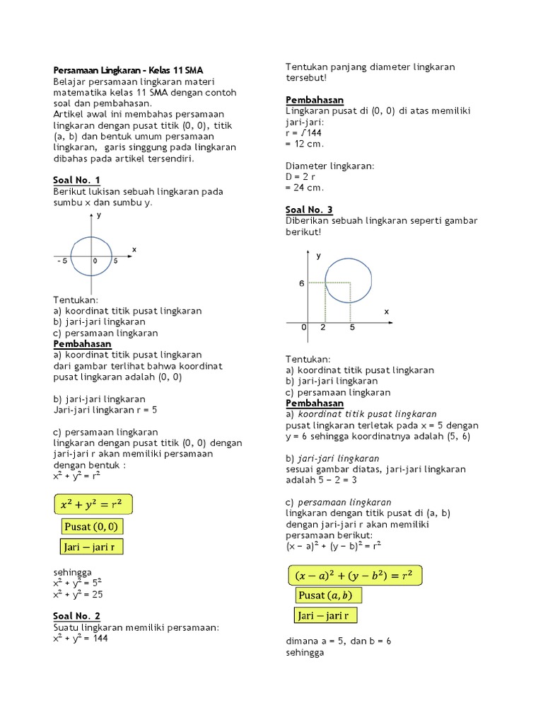 Soal Persamaan Lingkaran | PDF