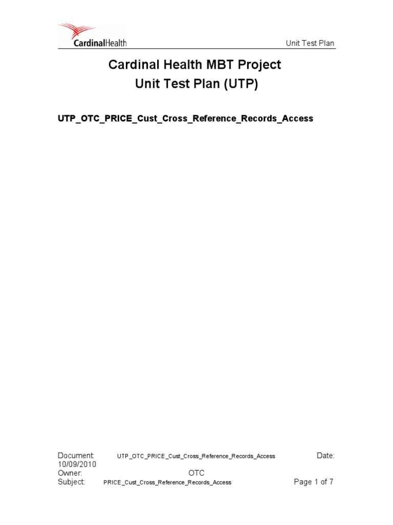 Cardinal Health Unit Test Plan | PDF | Unit Testing | Information ...