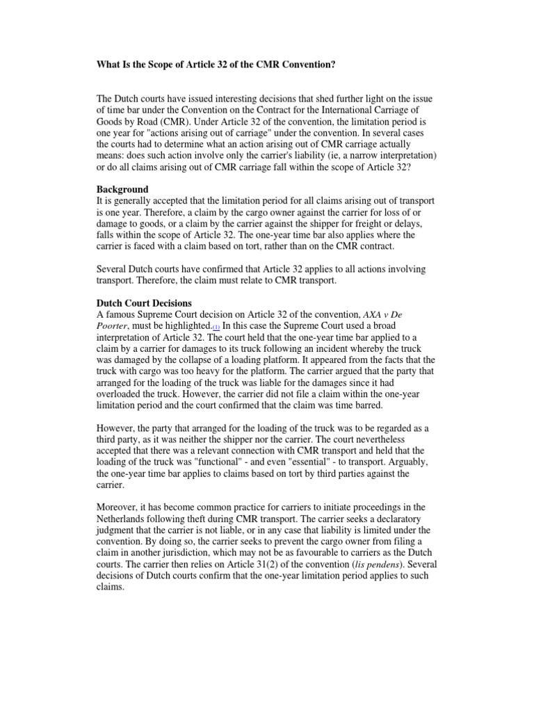 What Is The Scope of Article CMR Convention | PDF | Statute Of ...