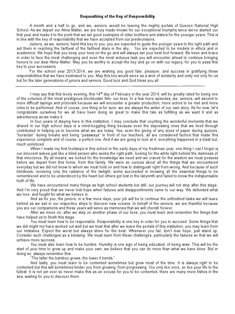 Bequeathing of The Key of Responsibility | PDF