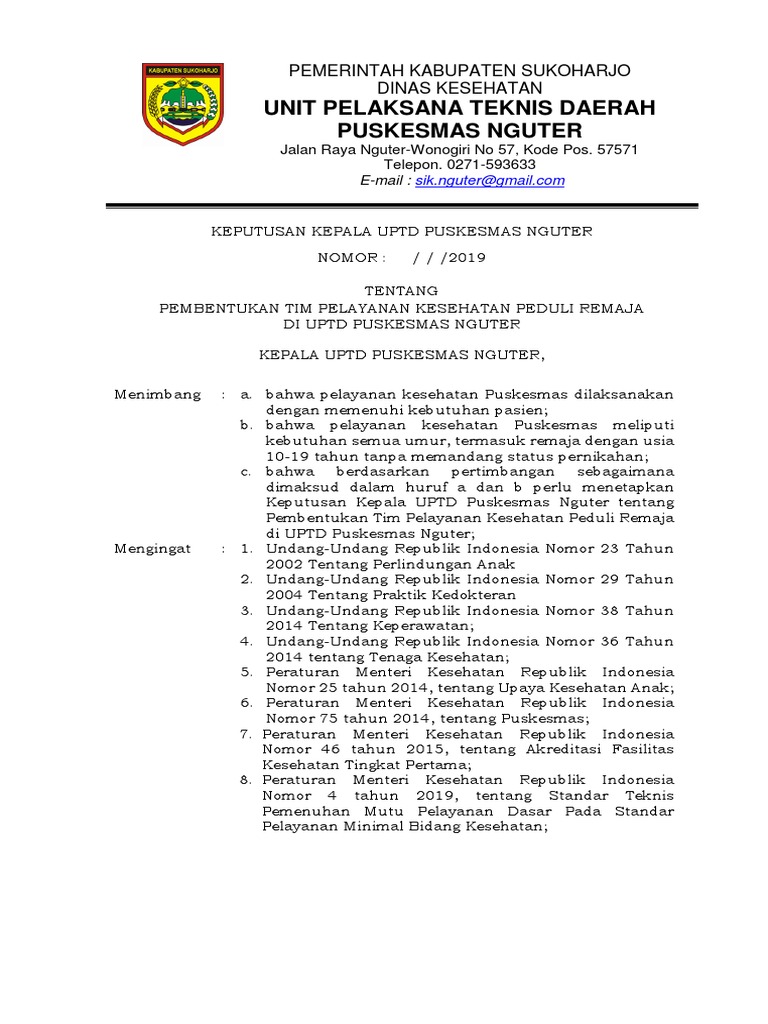 SK Pembentukan Tim PKPR Nguter | PDF