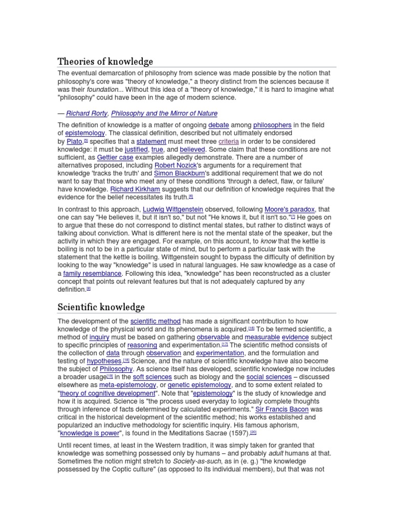 Theories of Knowledge | PDF | Attitude (Psychology) | Knowledge