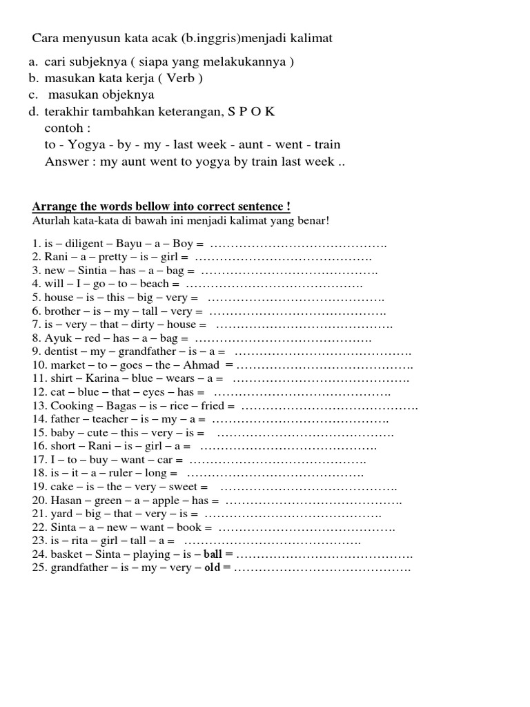 Menyusun Kalimat Bahasa Inggris Acak | PDF | Cooking, Food & Wine ...