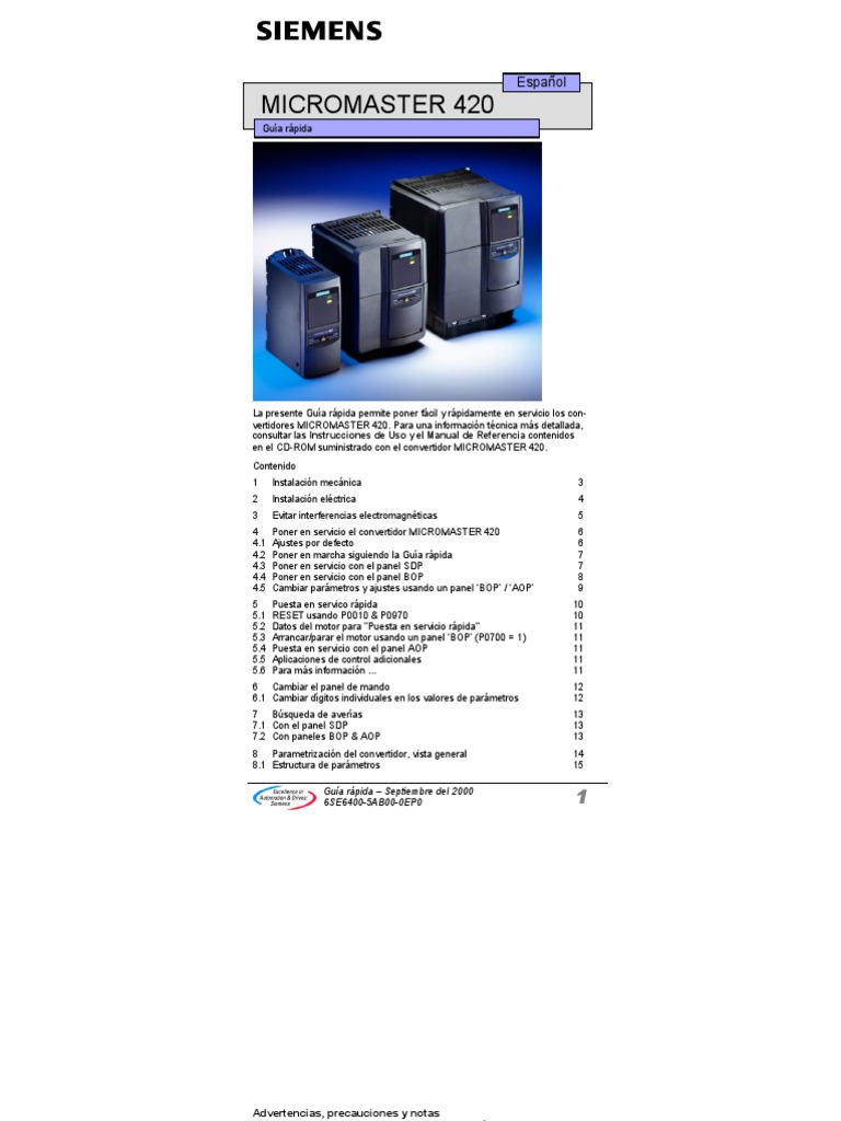 SIEMENS MICROMASTER 420 Guía rápida | Ingenieria Eléctrica | Electricidad