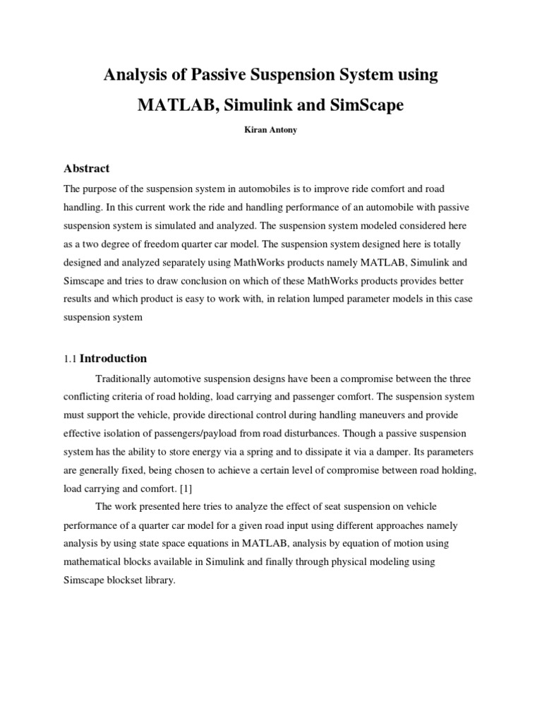 Suspension System | PDF | Suspension (Vehicle) | Matlab